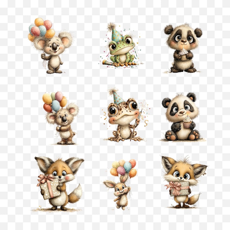 42 Birthday Animals Clipart PNG Bundle | Watercolor Party Animals ...