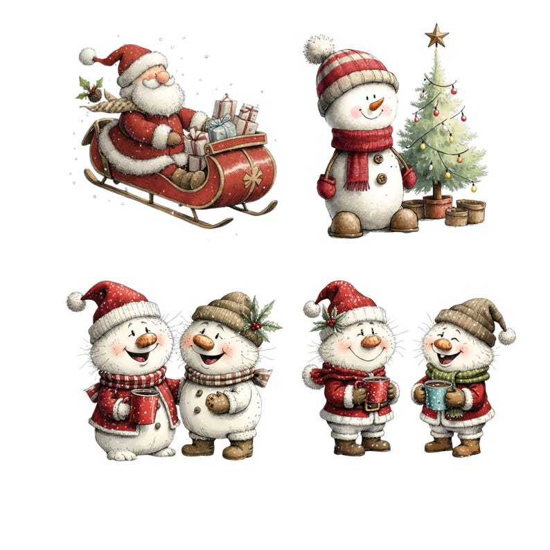 Snowman & Santa Clipart: Festive Holiday Graphics (digital Download ...
