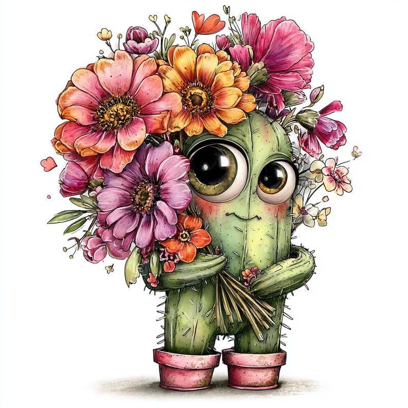 30 JPG Valentine Cactus Clipart – Whimsical Love Illustrations - Etsy