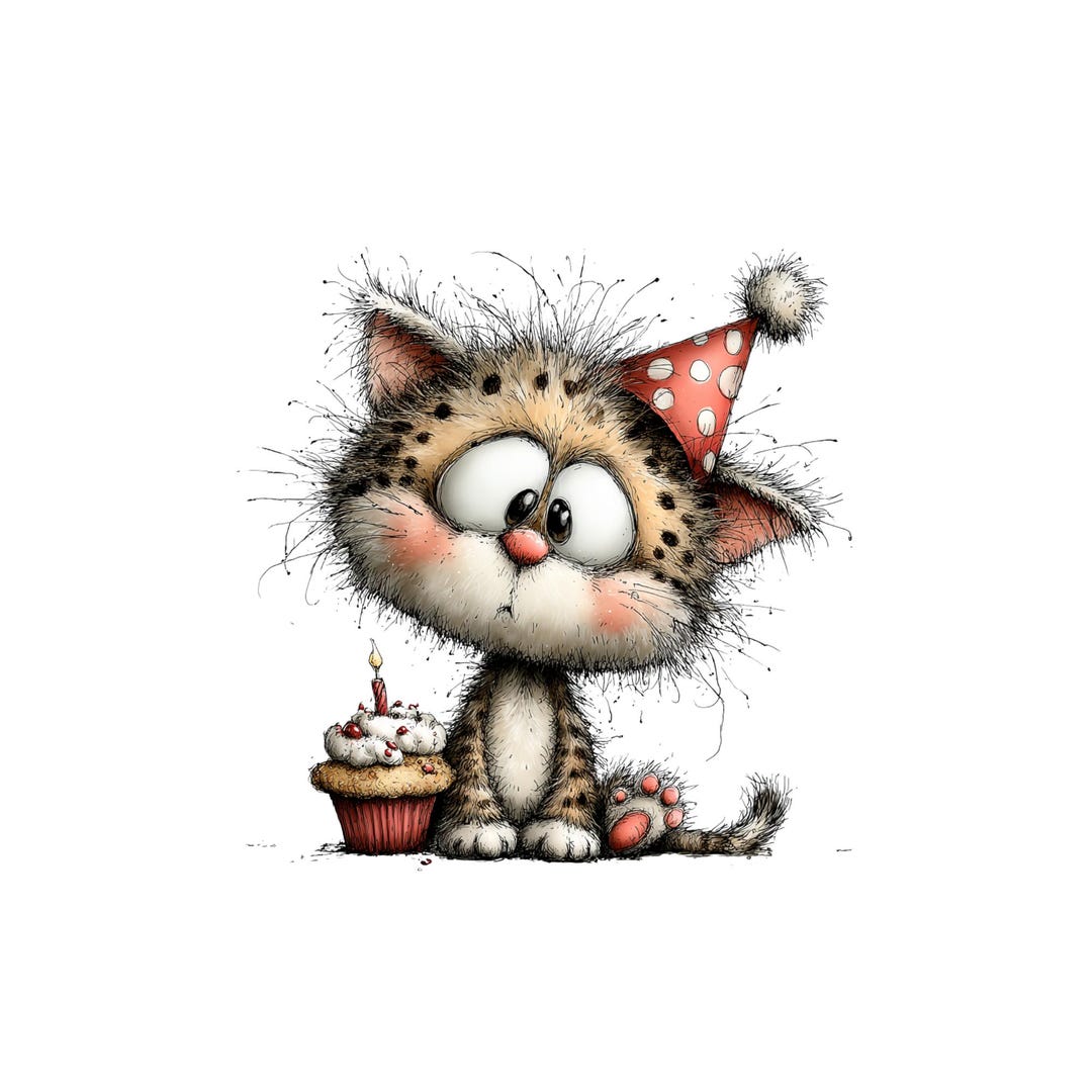 22 PNG Birthday Cat Clipart – Watercolor Party Kittens, Commercial Use ...