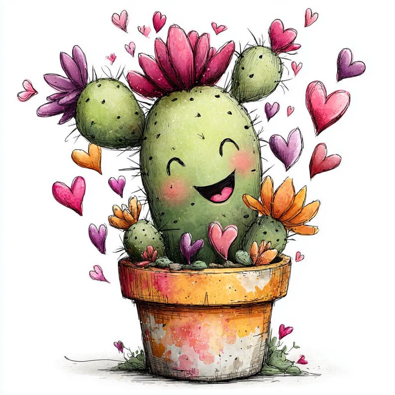 30 JPG Valentine Cactus Clipart – Whimsical Love Illustrations - Etsy