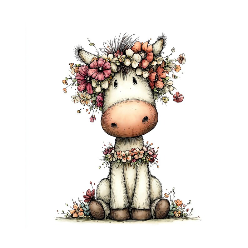 22 JPG Spring Farm Animals Clipart – Cute Floral Farm Animals ...