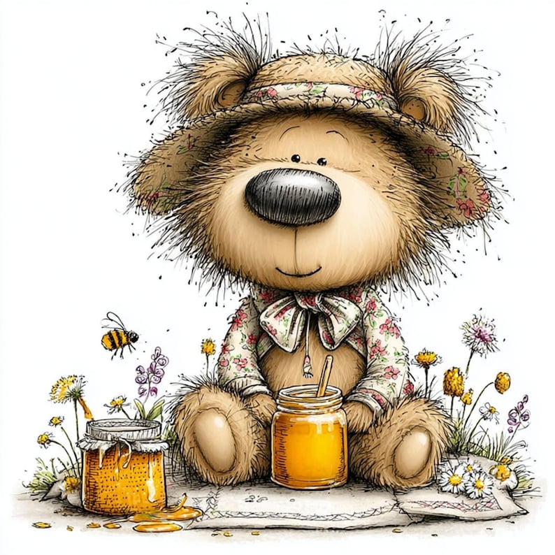 27 JPG Honey Teddy Bear Clipart Set – Bear Illustrations, Whimsical ...