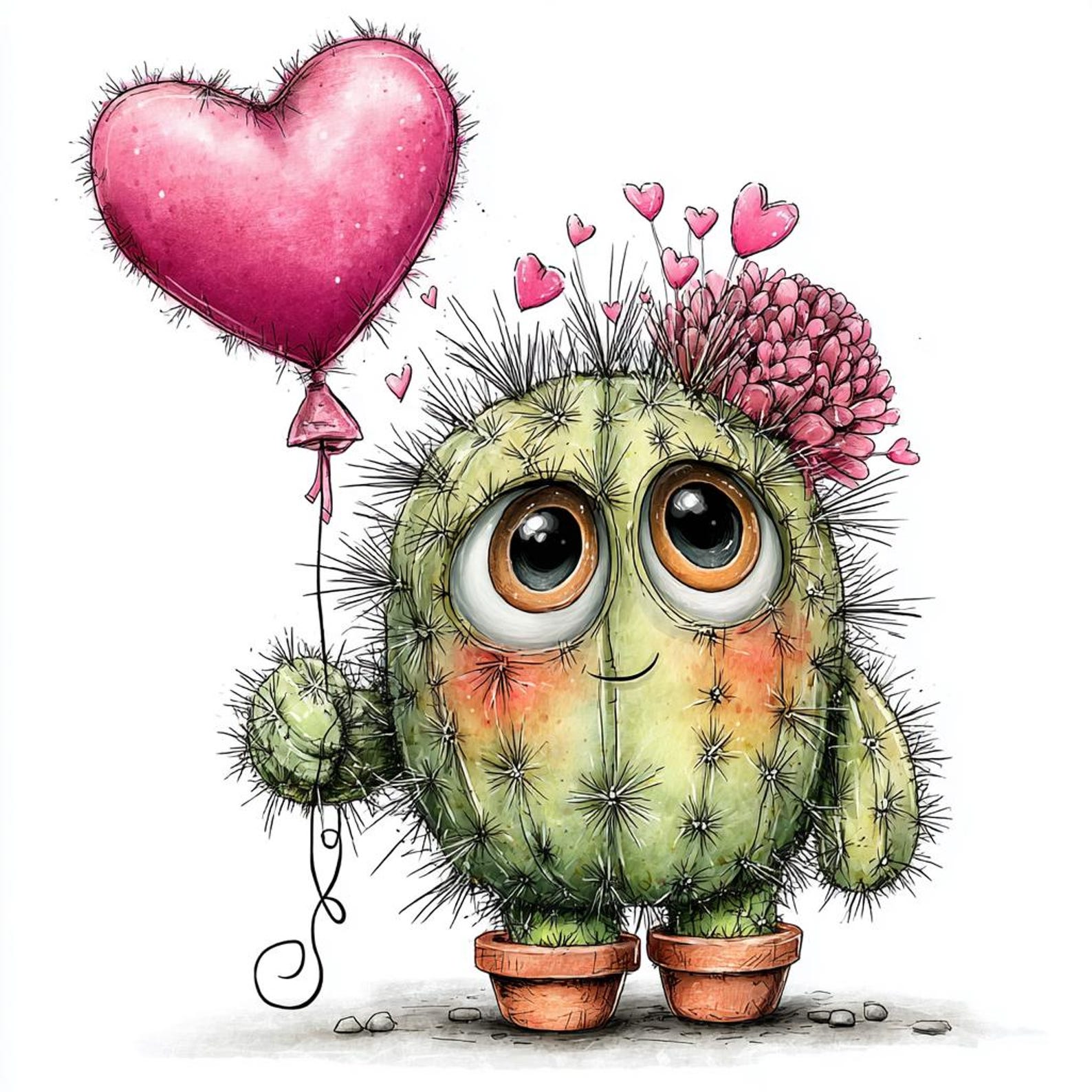 30 JPG Valentine Cactus Clipart – Whimsical Love Illustrations - Etsy