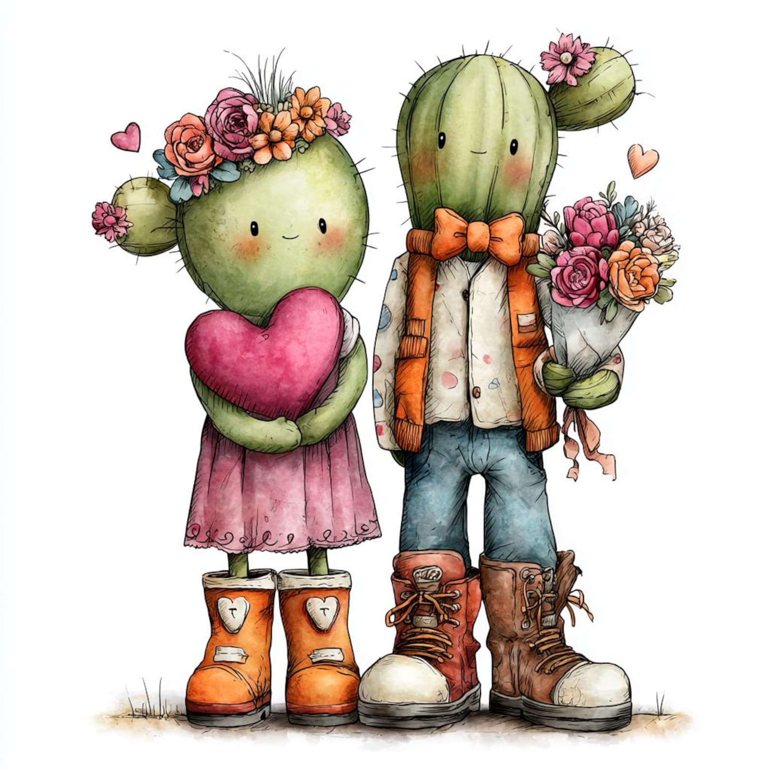 30 JPG Valentine Cactus Clipart – Whimsical Love Illustrations - Etsy