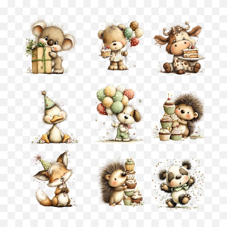 42 Birthday Animals Clipart PNG Bundle | Watercolor Party Animals ...