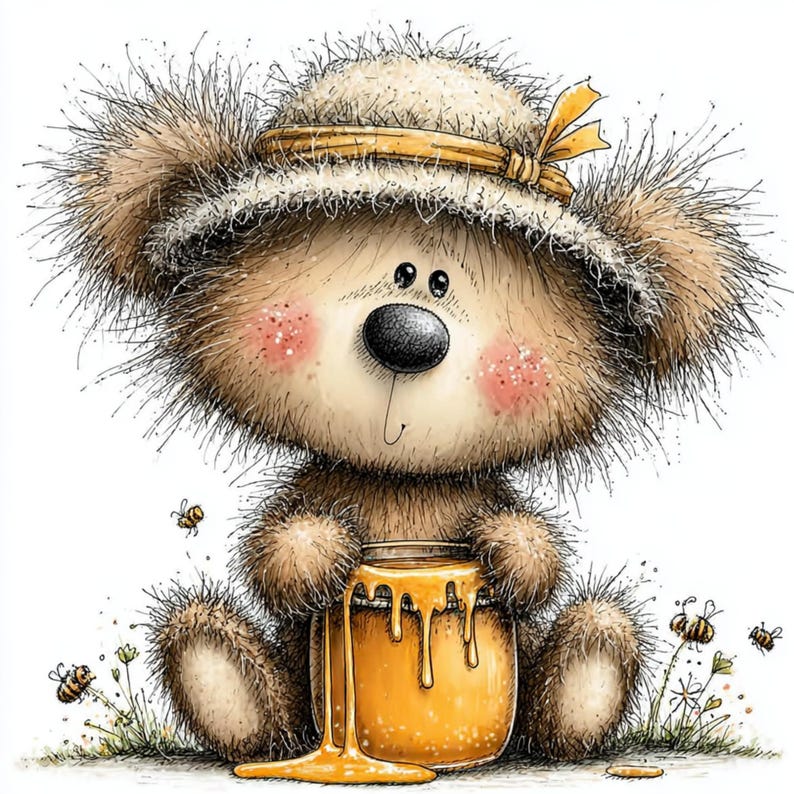 27 JPG Honey Teddy Bear Clipart Set – Bear Illustrations, Whimsical ...