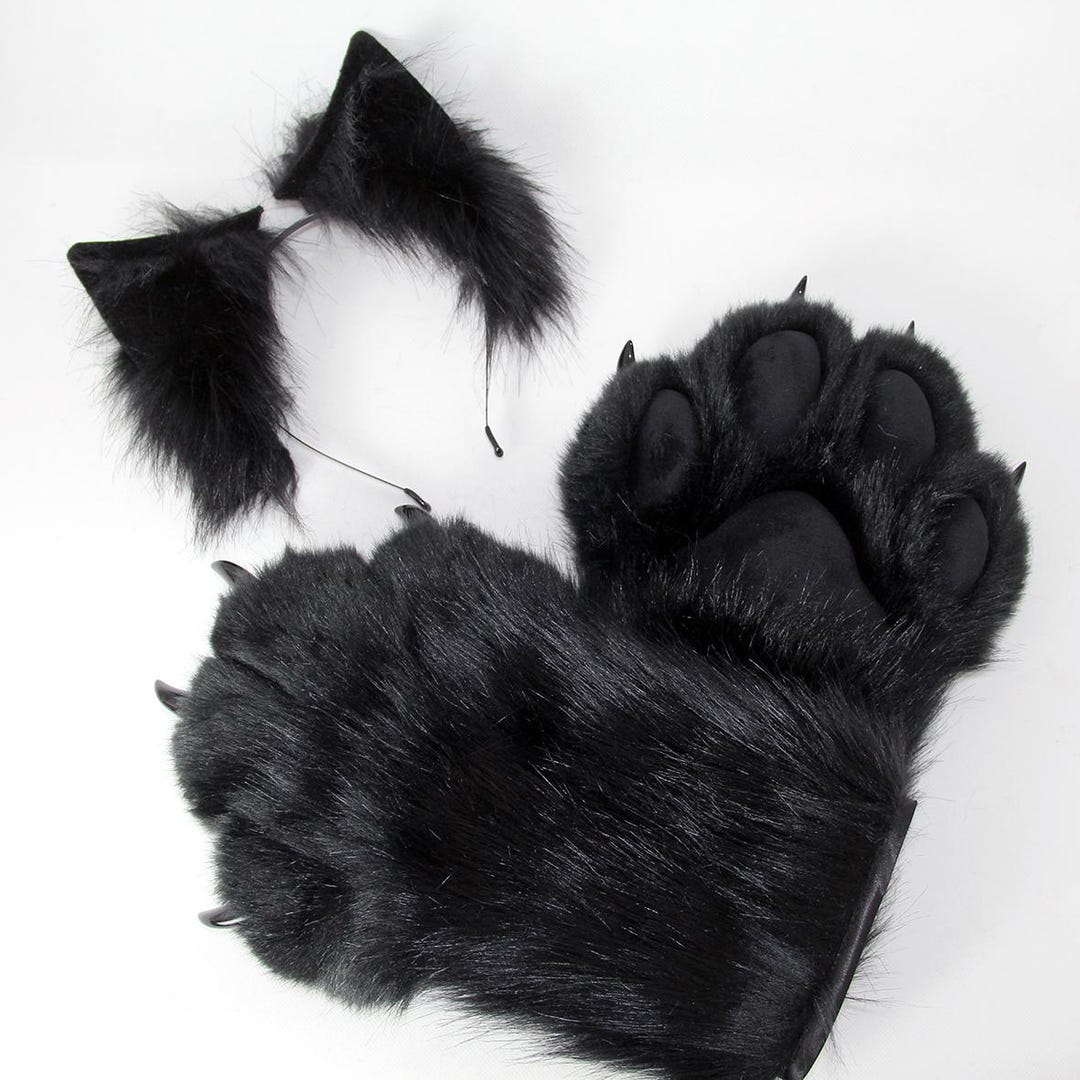 Upgrade Black Cat Set: Faux Fur Handpaws and Ears Headband - Etsy