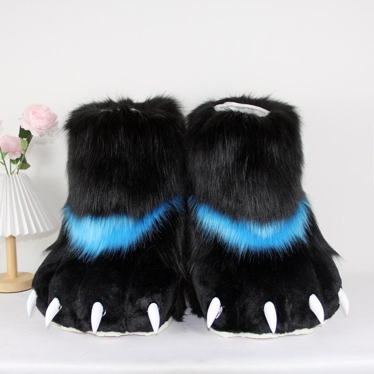 Black Fursuit Feetpaws: Customizable Furry Paws Shoes, Blue Lightning ...