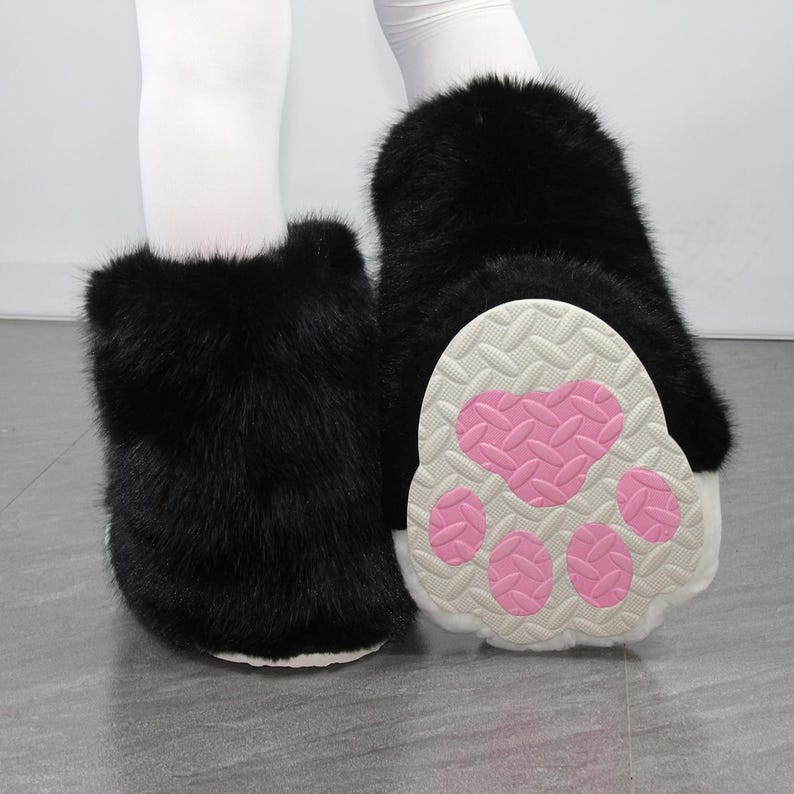 Black and White Furry Feetpaws, Fursuit Footpaws, Plush Cat Shoes Paws ...