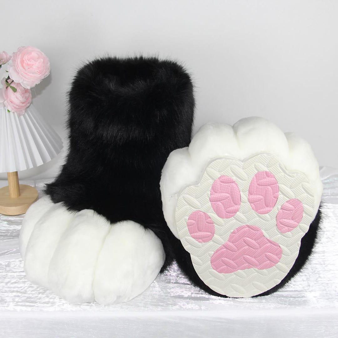 Black and White Furry Feetpaws, Fursuit Footpaws, Plush Cat Shoes Paws ...