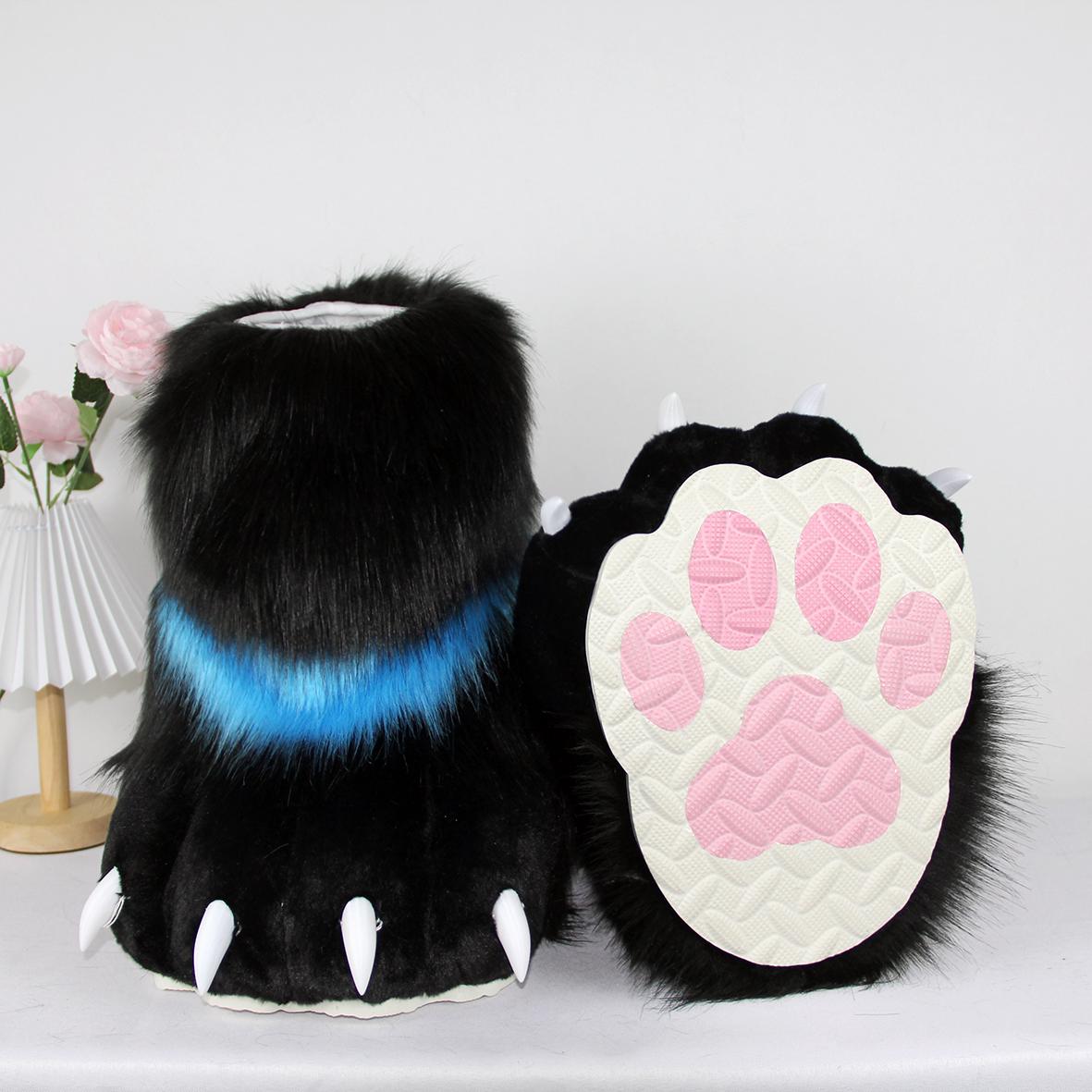 Black Fursuit Feetpaws: Customizable Furry Paws Shoes, Blue Lightning ...