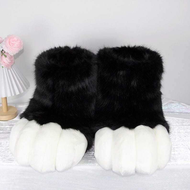 Black and White Furry Feetpaws, Fursuit Footpaws, Plush Cat Shoes Paws ...