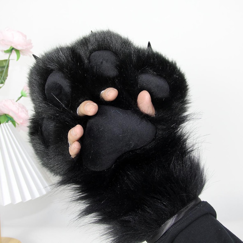 Black Cat Paw: Custom Cosplay Gloves, Fingerless Fursuit Paws, Dog ...