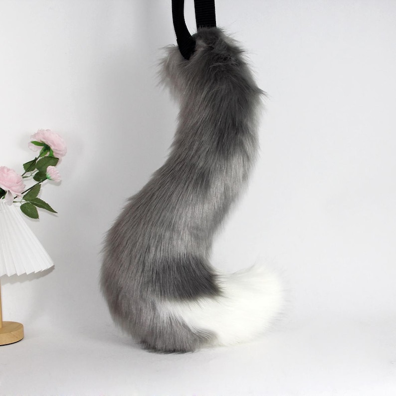 Plush Gray Furry Tail: Long Hair Cosplay Accessory, Fursuit Tail ...
