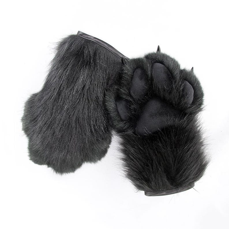 All Black Puppy Paws: Black Furry Handpaws, Cosplay Dog Paw Gloves ...