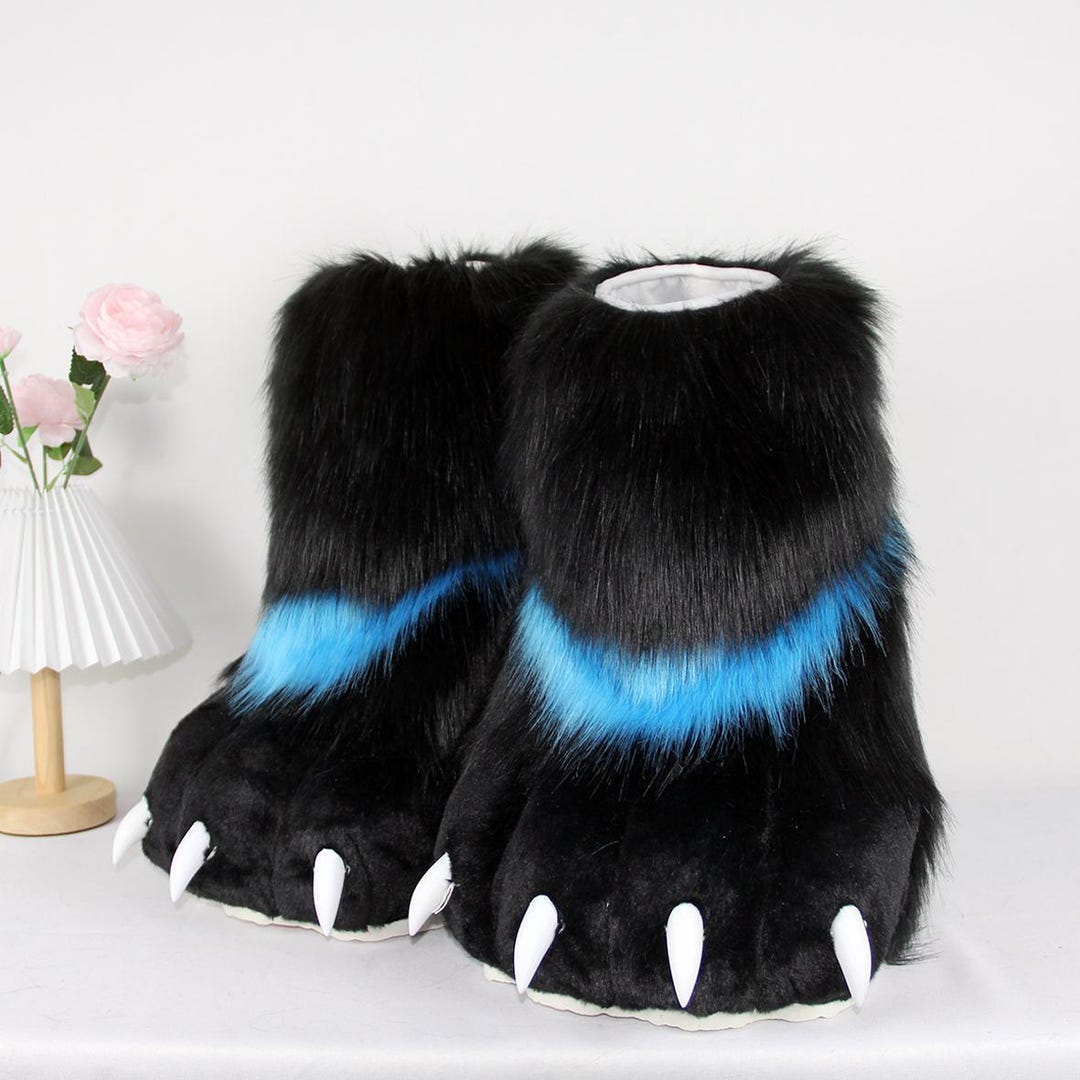 Black Fursuit Feetpaws: Customizable Furry Paws Shoes, Blue Lightning ...