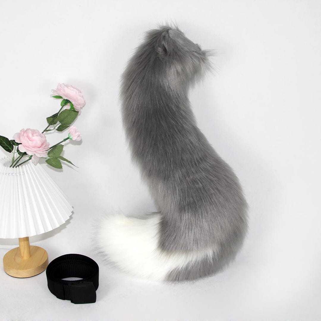 Plush Gray Furry Tail: Long Hair Cosplay Accessory, Fursuit Tail ...