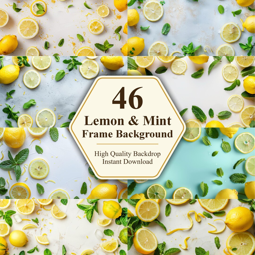 46 Lemon Mint Frame Background Bundle High-res Digital Backdrop Summer ...
