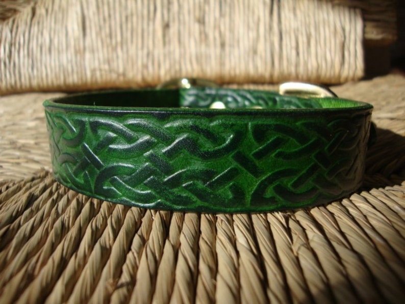 Forest Green Celtic Collar Embossed Leather Dog Collar. Celtic - Etsy