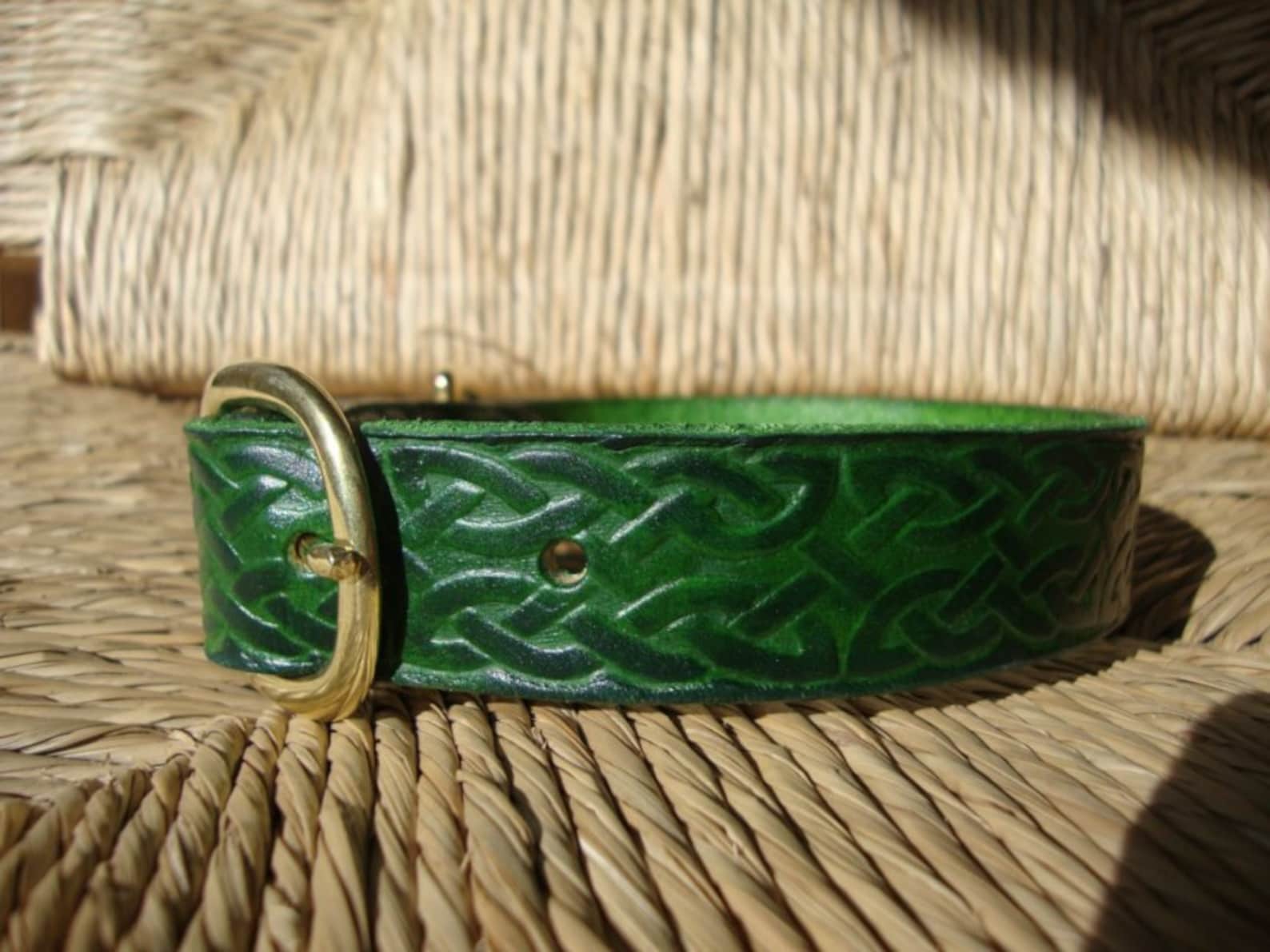 Forest Green Celtic Collar Embossed Leather Dog Collar. Celtic - Etsy