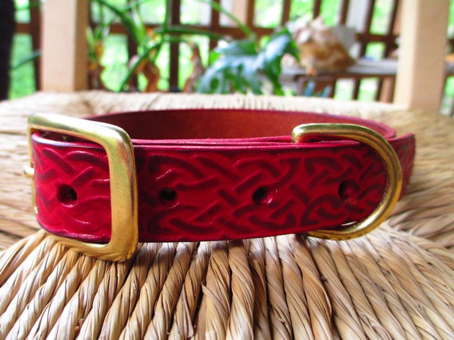 Deep Red Celtic Collar Embossed Leather Dog Collar. Celtic | Etsy