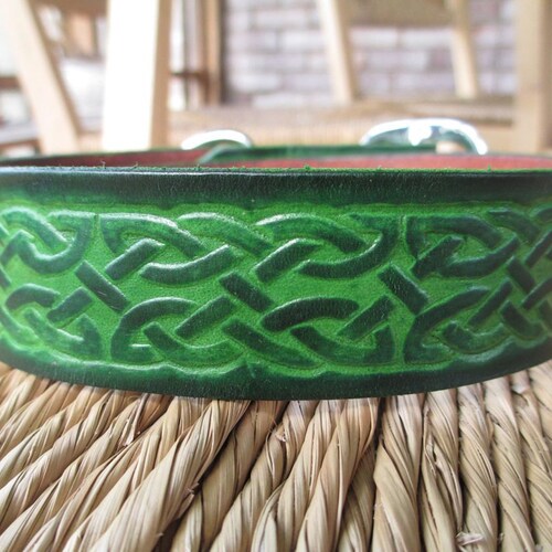Forest Green Celtic Collar Embossed Leather Dog Collar. Celtic - Etsy
