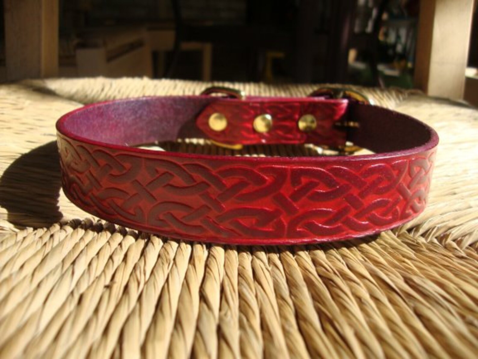 Deep Red Celtic Collar Embossed Leather Dog Collar. Celtic | Etsy