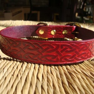 Deep Red Celtic Collar Embossed Leather Dog Collar. Celtic | Etsy