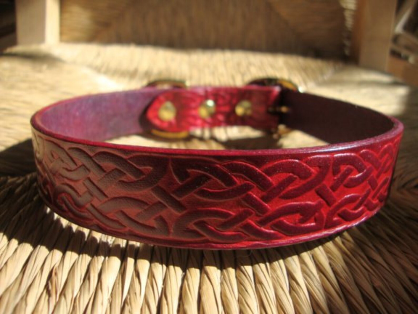 Deep Red Celtic Collar Embossed Leather Dog Collar. Celtic | Etsy