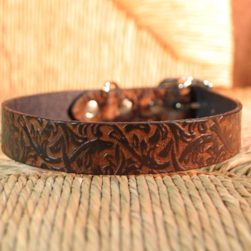 Embossed Black and Tan Leather Dog Collar. 1 Width - Etsy