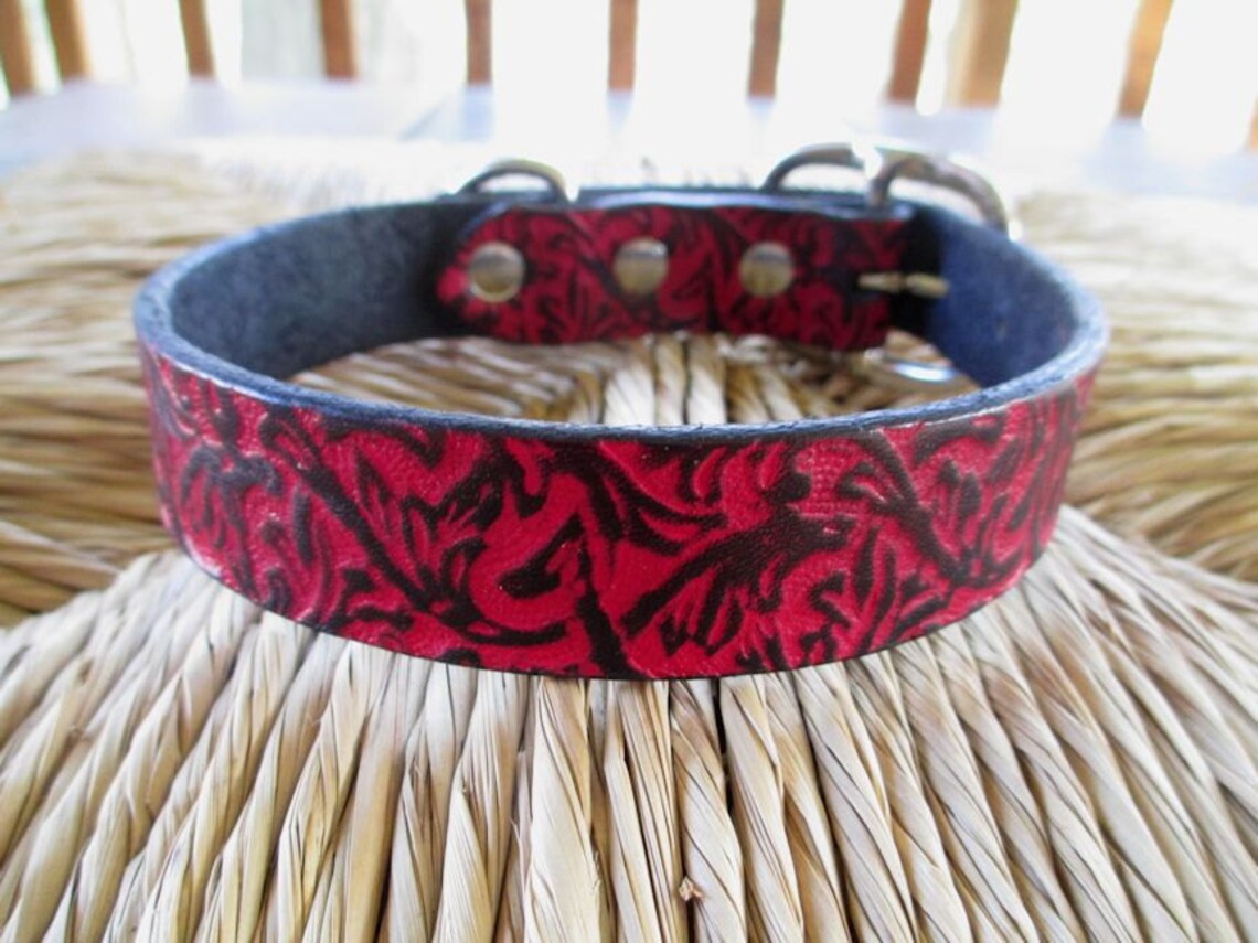 Embossed Black and Scarlet Leather Dog Collar. 1 Width. - Etsy