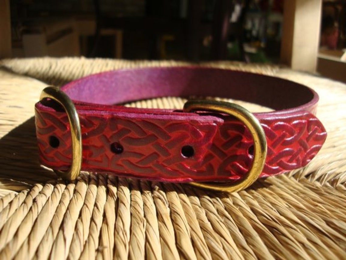 Deep Red Celtic Collar Embossed Leather Dog Collar. Celtic | Etsy