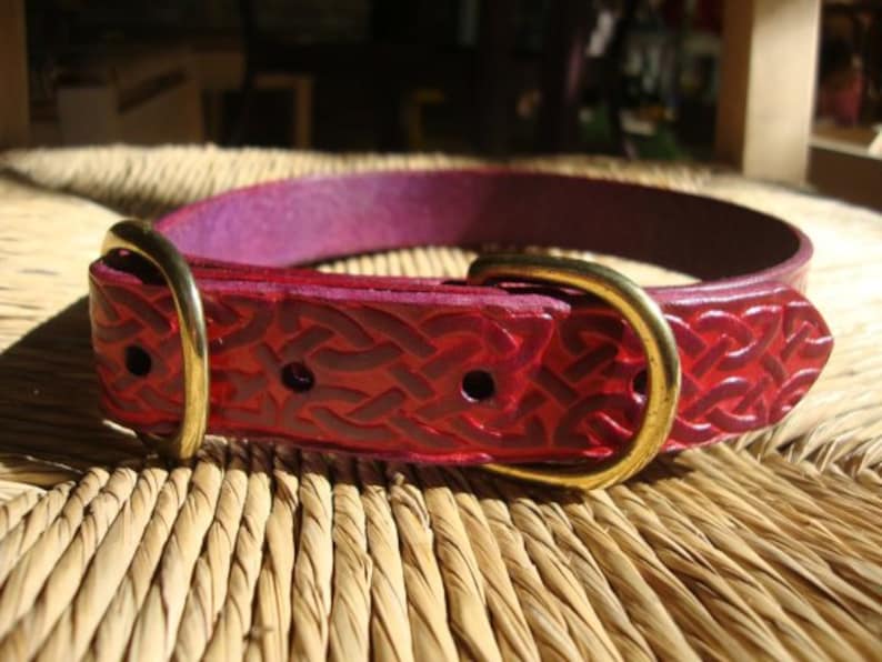Deep Red Celtic Collar Embossed Leather Dog Collar. Celtic - Etsy UK