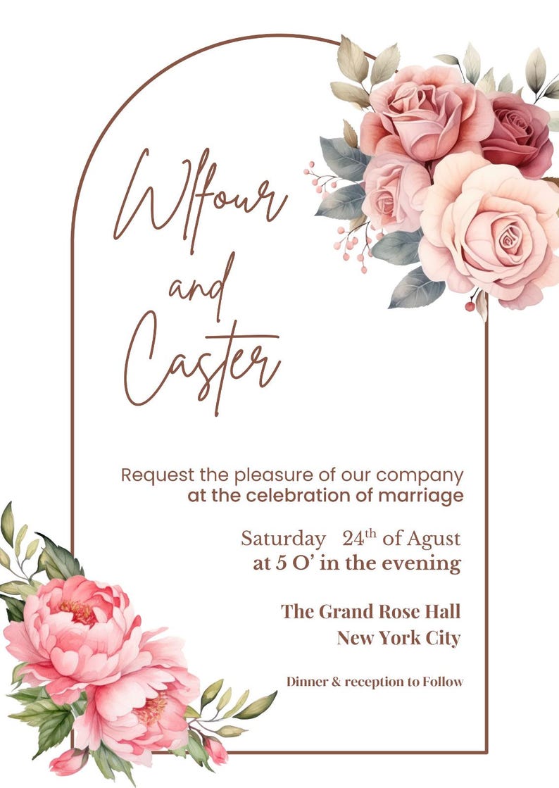 Boho Terracotta Wedding Invitation Suite, Arch Floral Pampas Template ...