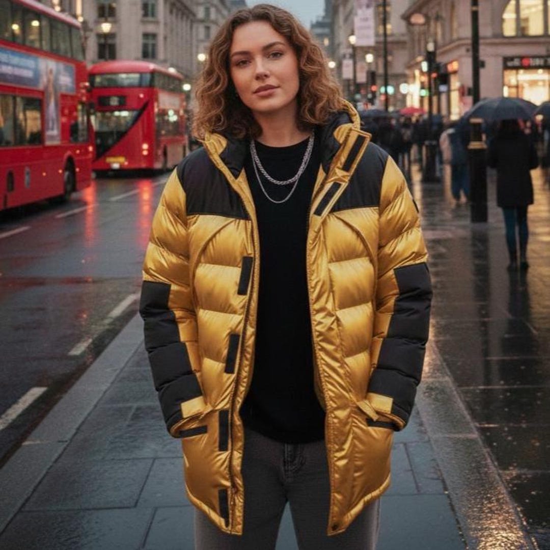 Custom Logo Metallic Gold Puffer Parka, Branded Two-tone Winter Coat - Etsy