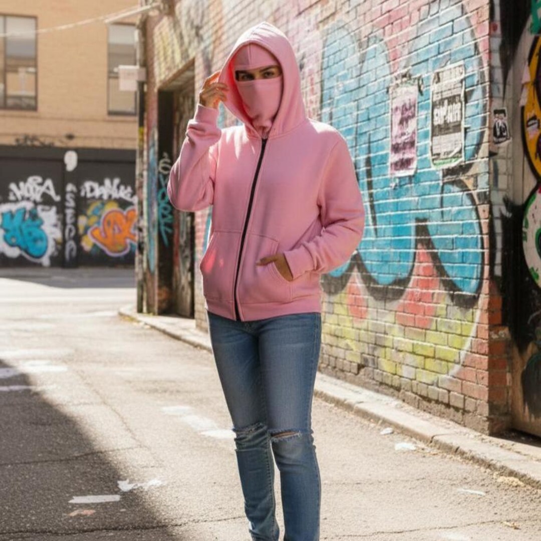Ninja Full Zip Face Cover Hoodie in Vibrant With Mask Streetwear Hooded ...