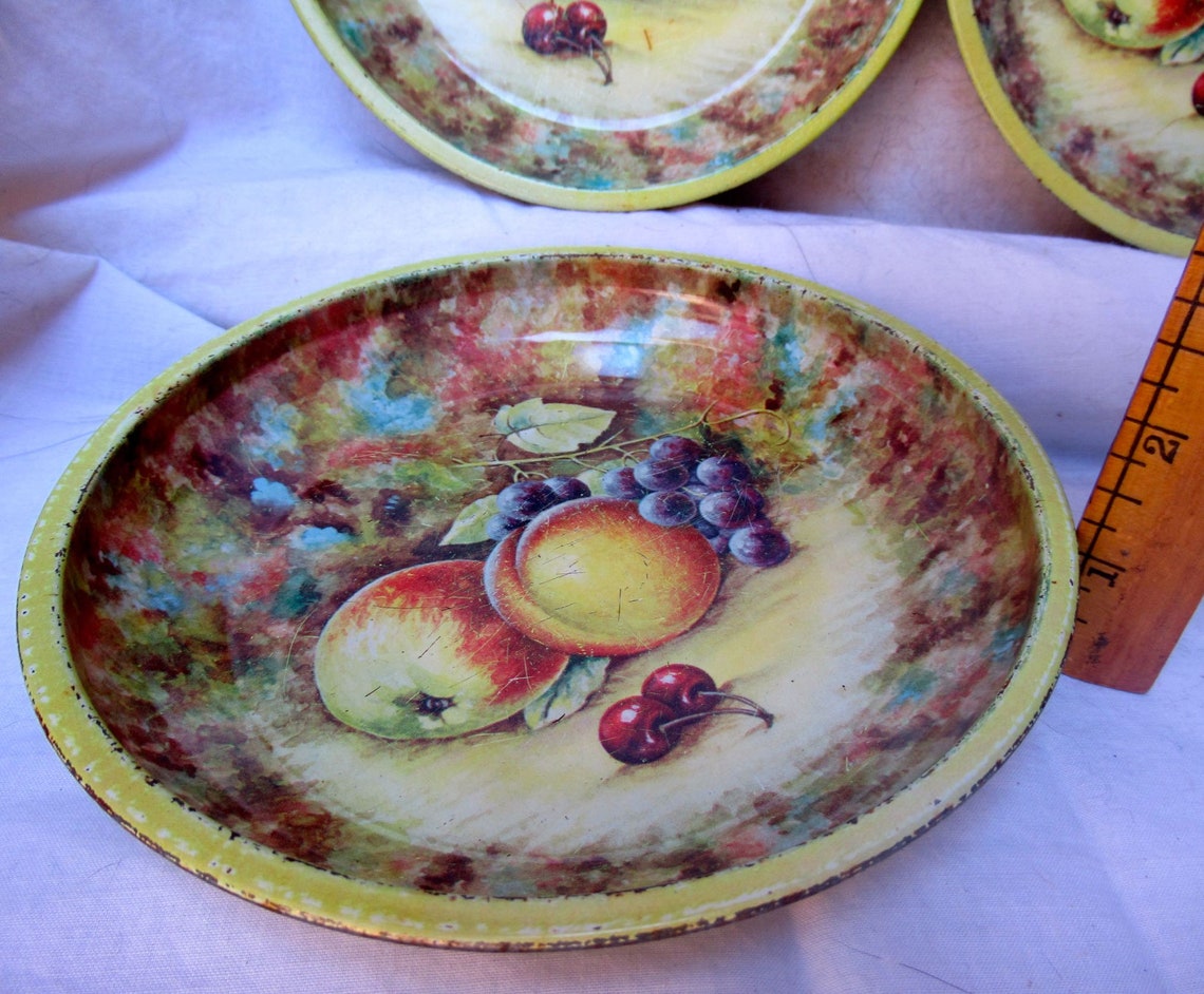 Small Fruit Bowls 4 Metal Set Designed by Daher Made in England Peaches ...