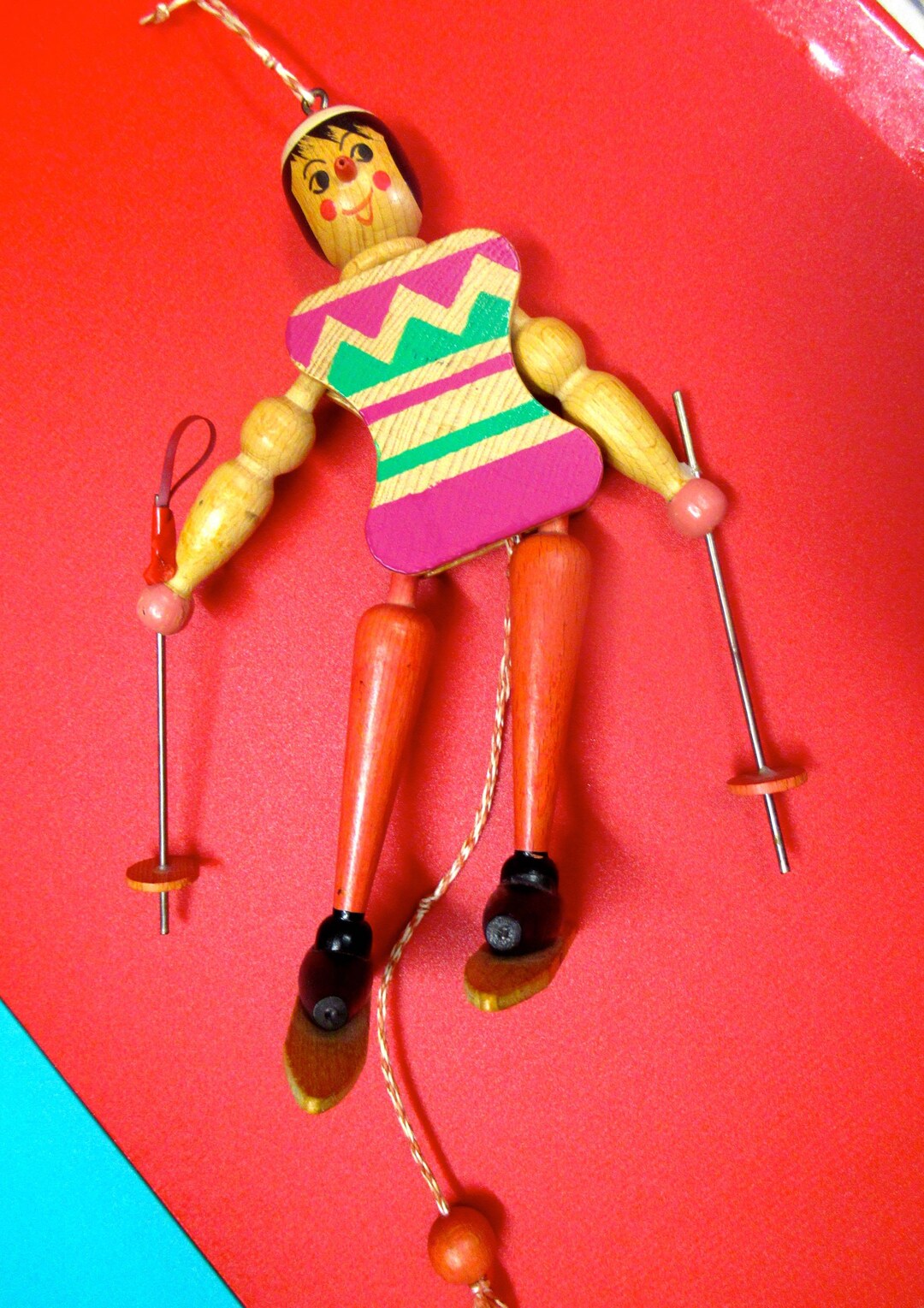 Vintage Wooden String Pull Puppet Ski Figure Made in Austria Jumping ...