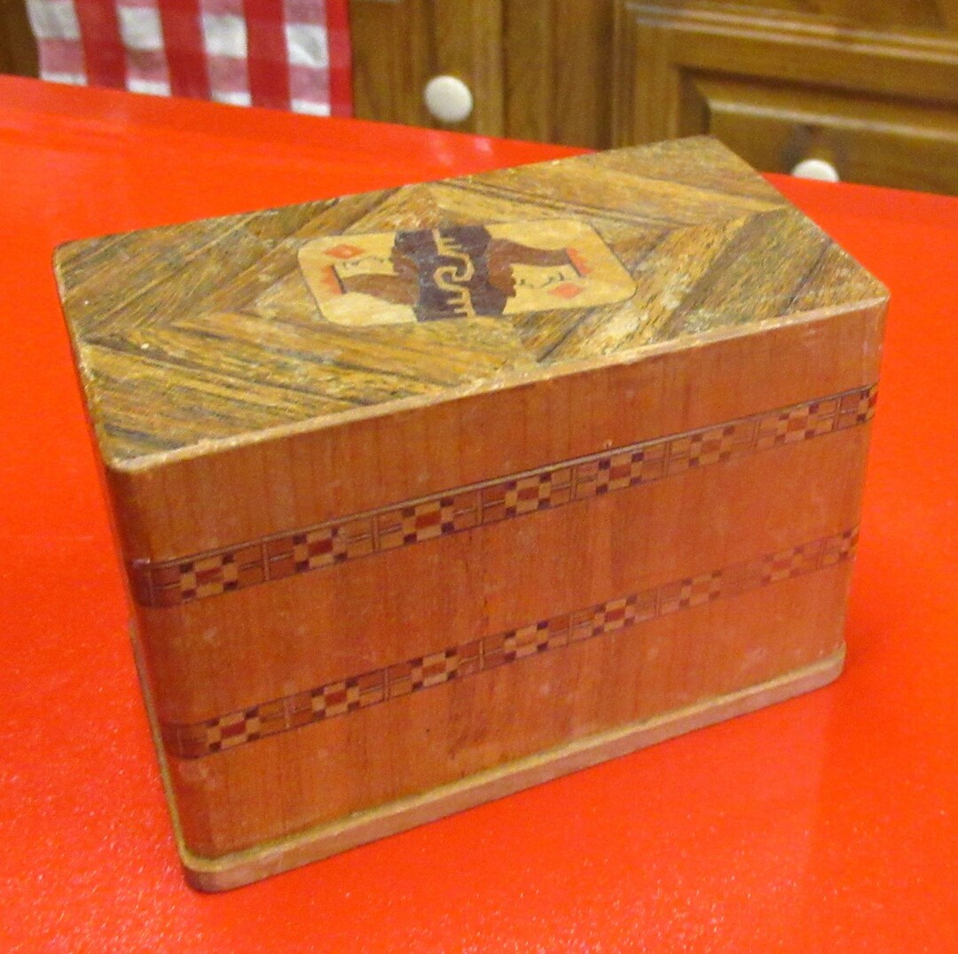 Vintage Wooden Divided Box With Lid for Playing Cards Made in Japan ...