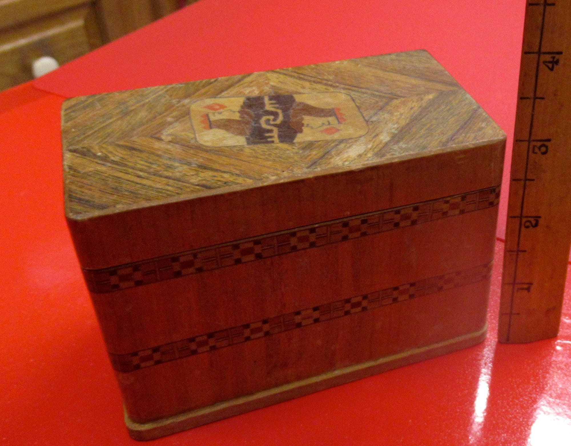 Vintage Wooden Divided Box With Lid for Playing Cards Made in Japan ...