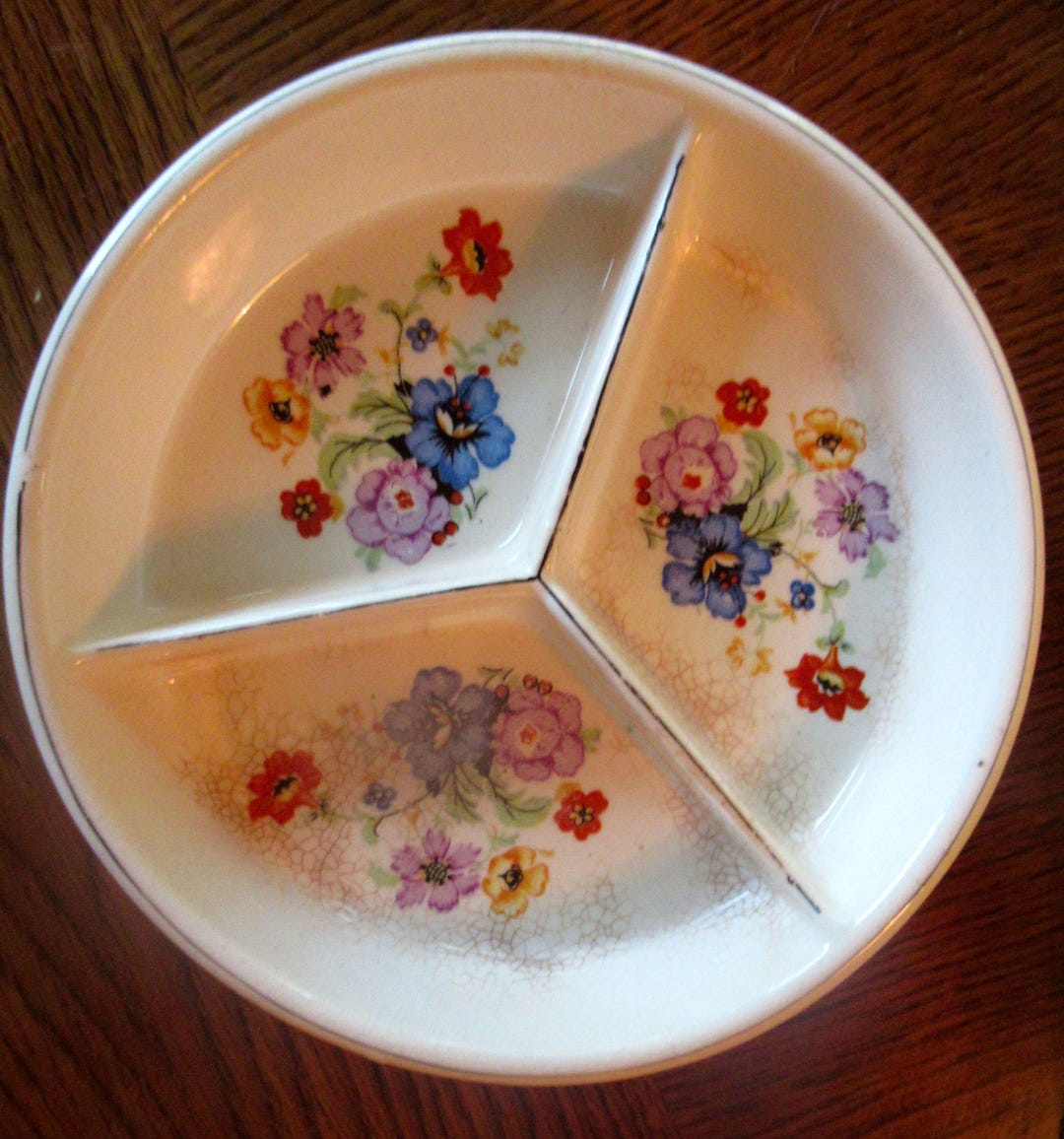Vintage Divided Dish Made in Japan 3 Sections Round White Ceramic or ...
