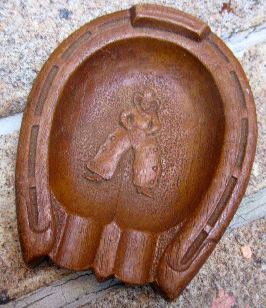 Vintage Horseshoe Shape Ashtray Cowboy Design Inside Genuine Burwood ...