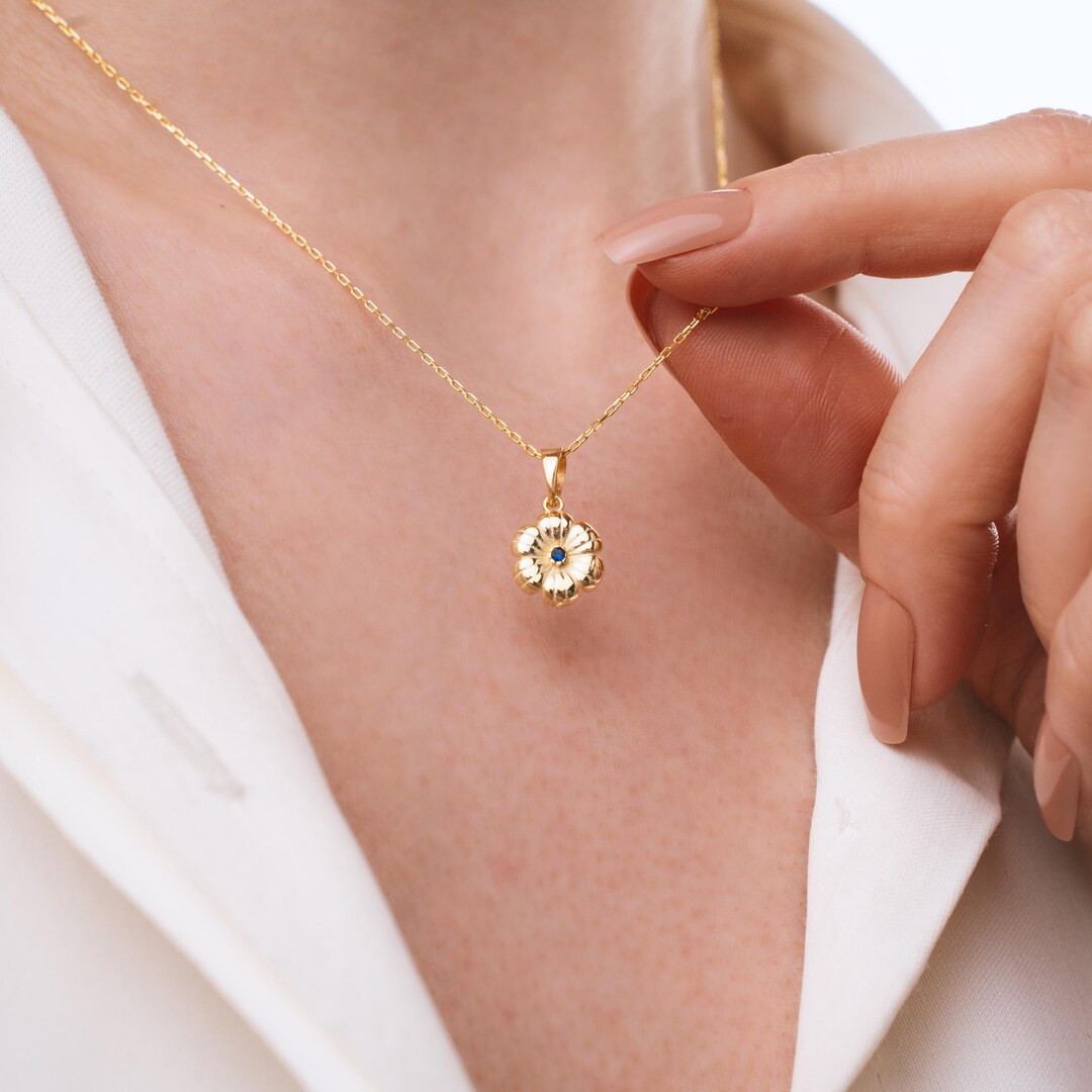 September Morning Glory Birthflower Necklace With Sapphire Birthstone ...