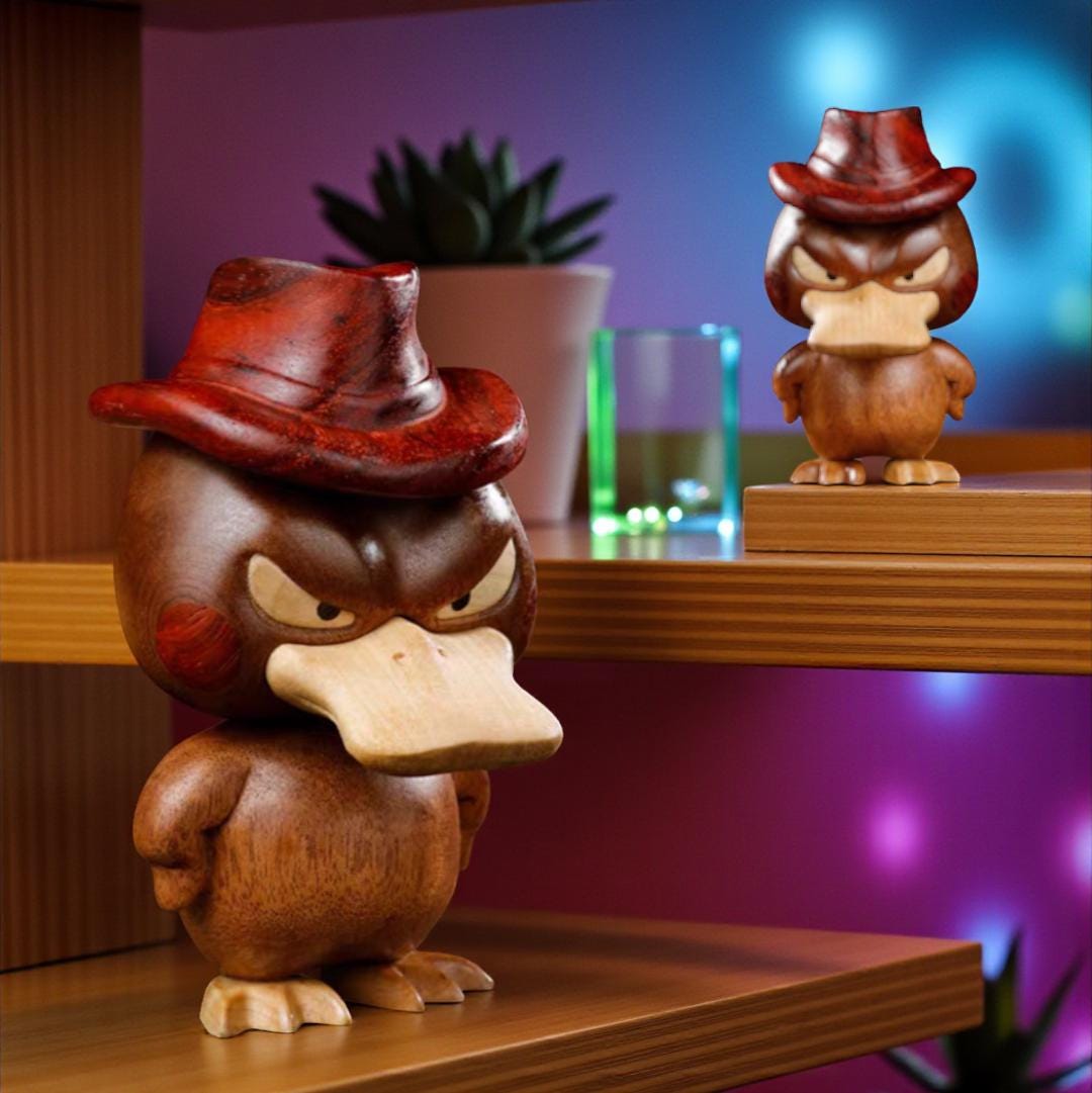 Handcrafted Wooden Psyduck Figurine - Cute Anger Psyduck Desk Decor ...