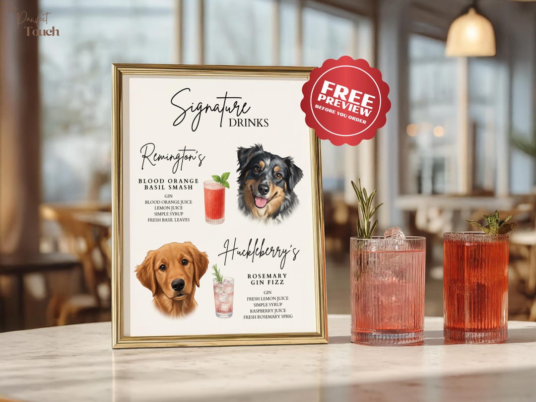 Personalized Dog Signature Drink Sign - Wedding Bar Menu Decor - Etsy
