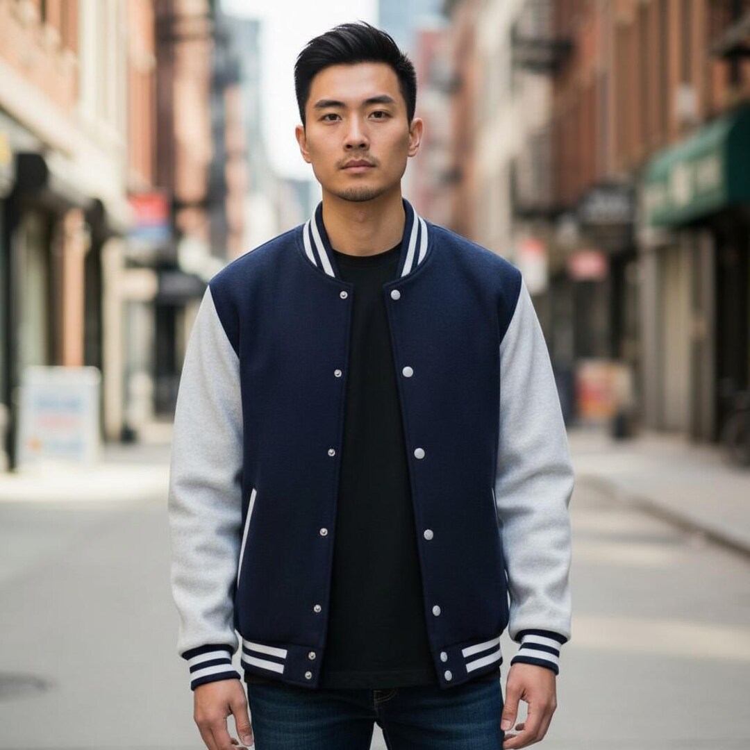 Men’s Navy Blue Custom Varsity Jacket Letterman Jacket College Varsity ...
