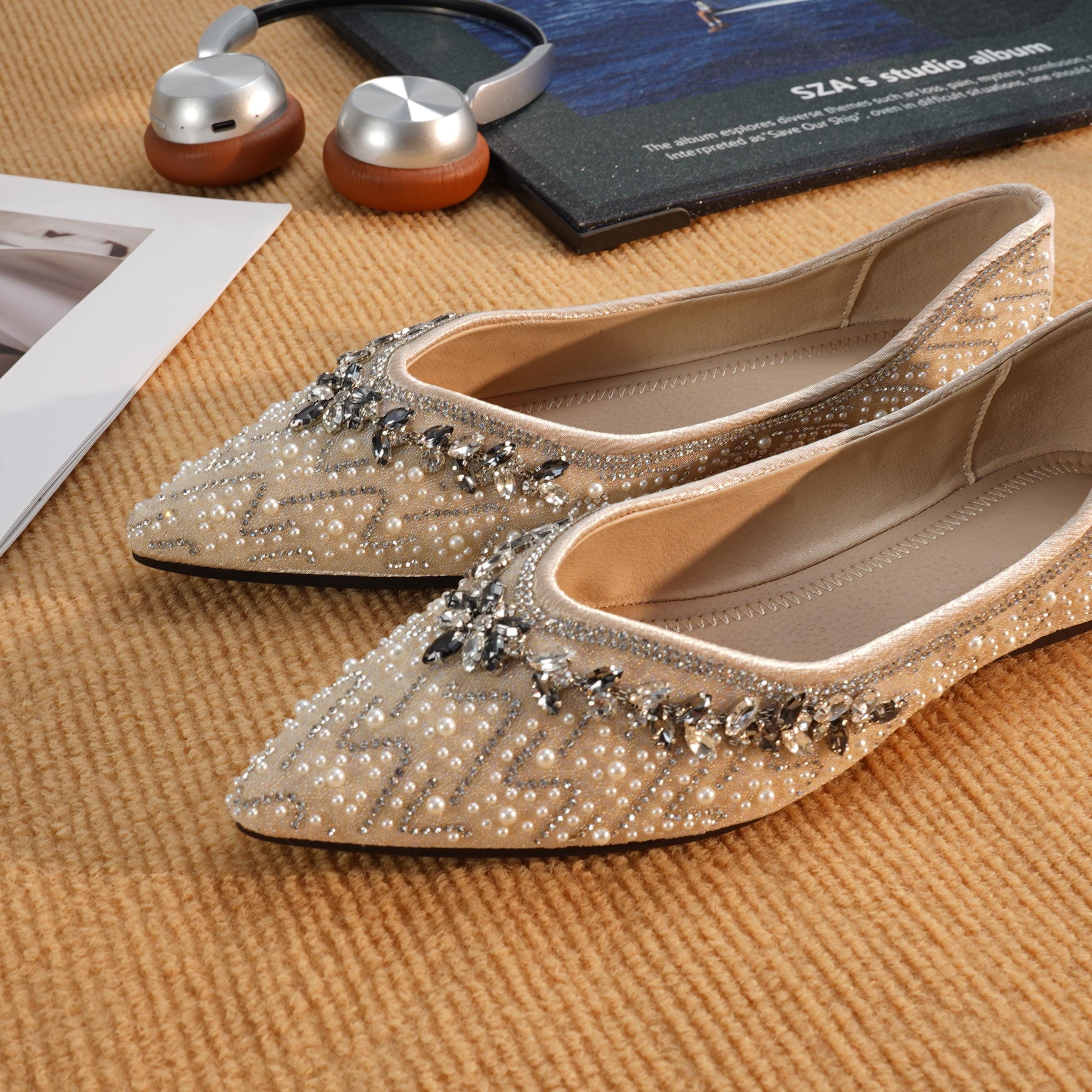 Handmade Beaded Wedding Flats for Women, Ivory Pointed Toe Bridal Shoes ...