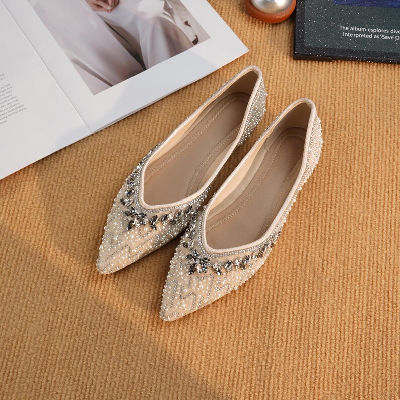 Handmade Beaded Wedding Flats for Women, Ivory Pointed Toe Bridal Shoes ...