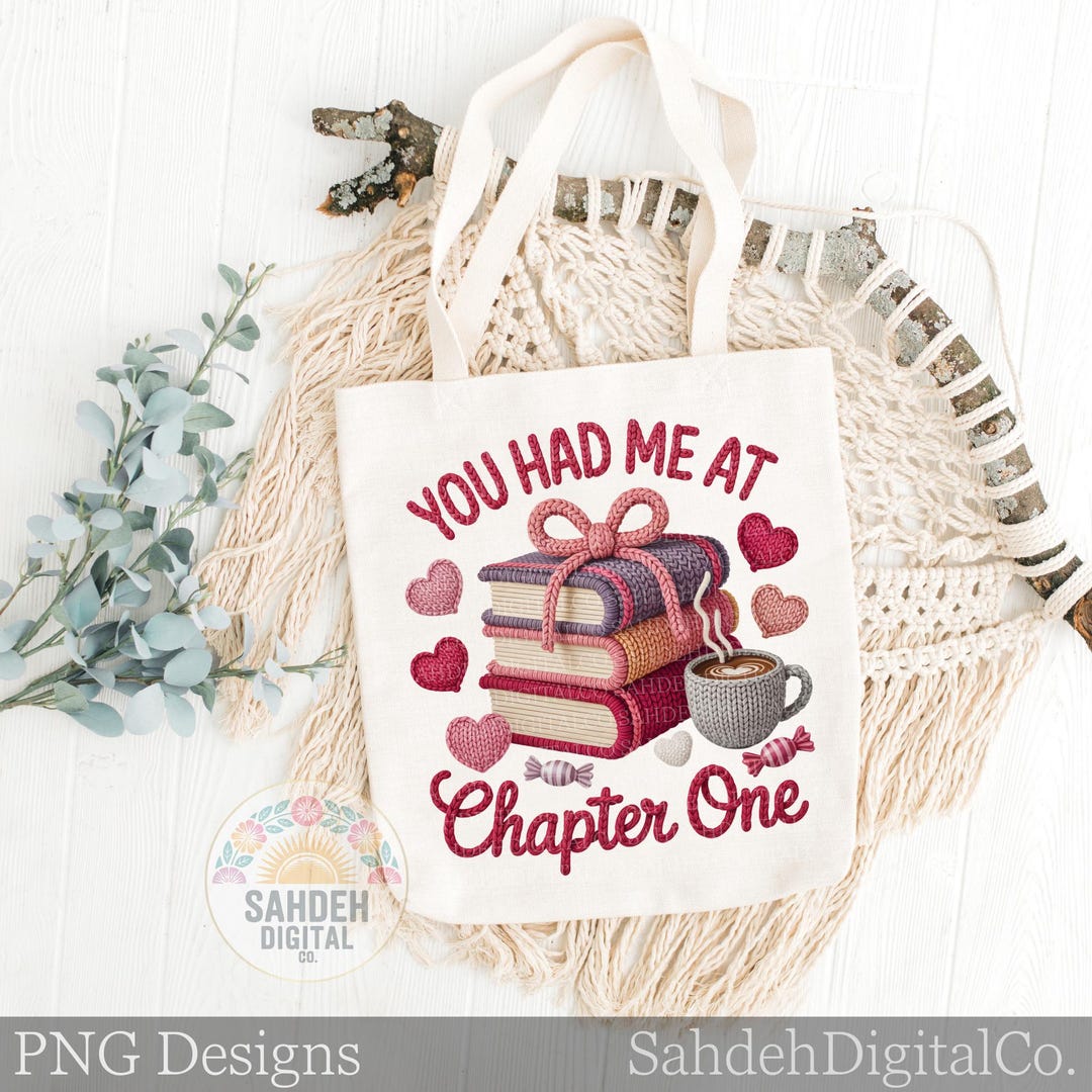 You Had Me at Chapter One PNG, Bookish Valentine PNG, Faux Crochet ...